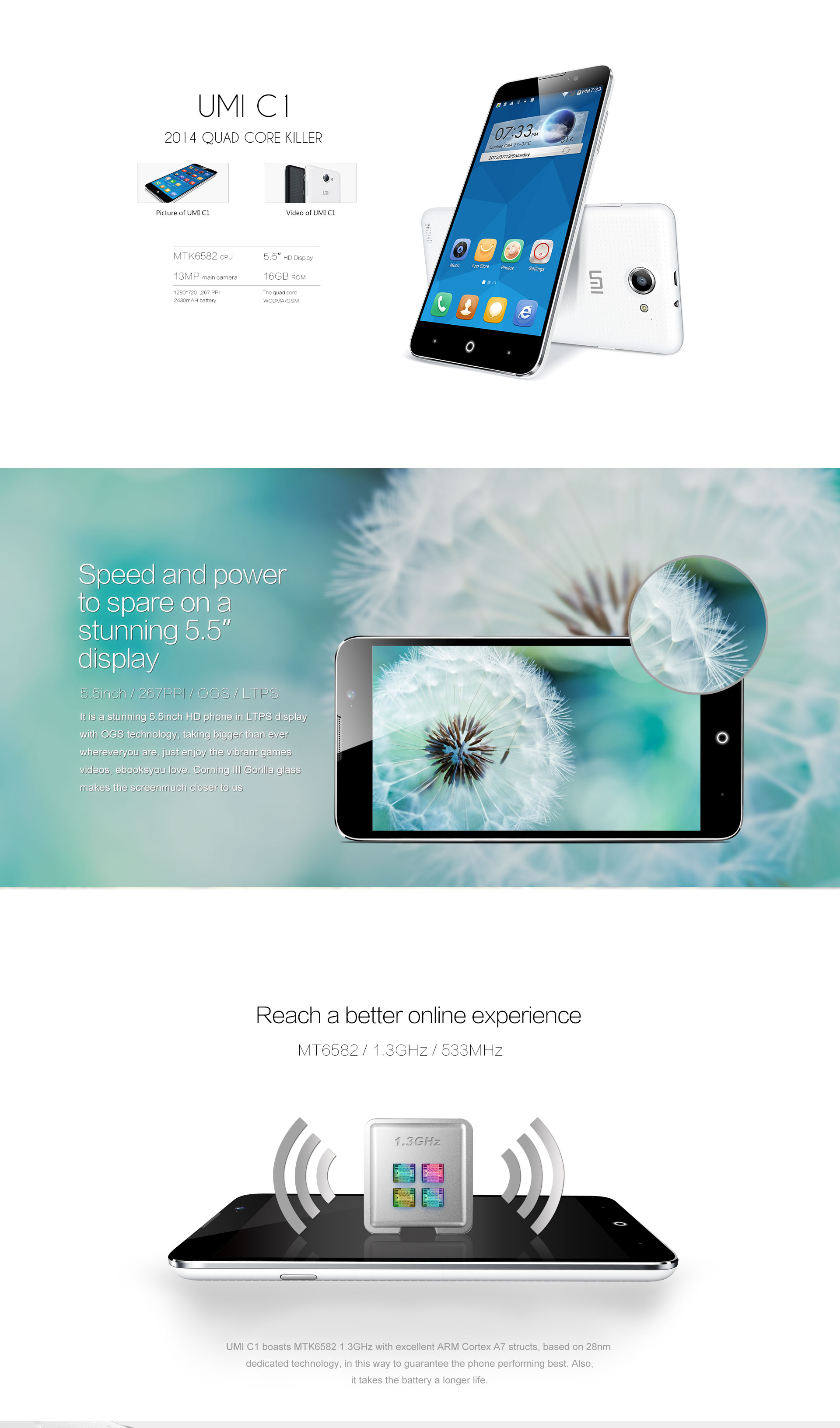 Umi C1 5.5 HD MT6582 3G WCDMA 900MHz Android 4.4 KitKat - Chinandroid